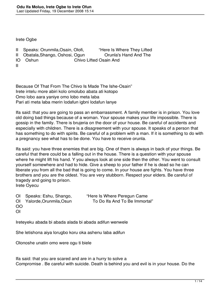 62 Odu Ifa Moluo Irete Ogbe To Irete Ofun 130121134114 Phpapp02 PDF | PDF