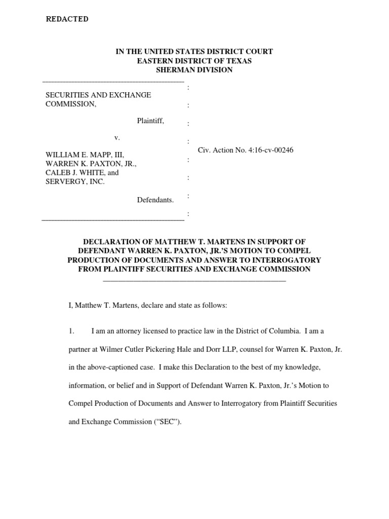 Declaration of Paxton Attorney in Support of Motion To Compel | PDF | U ...