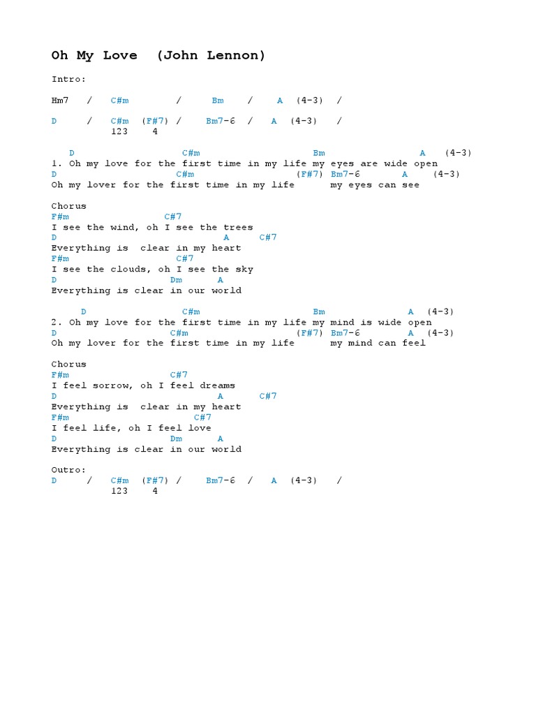 Oh My Love John Lennon Piano Notes Oh My Love John Lennon | PDF