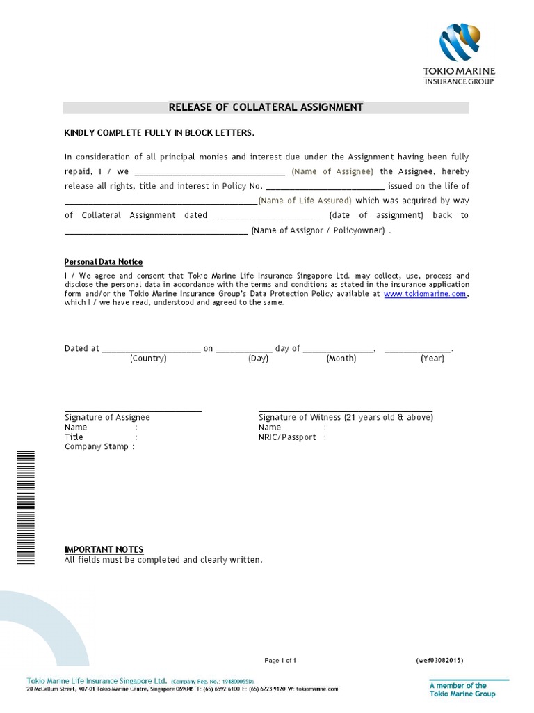 Collateral Assignment Release Form | PDF