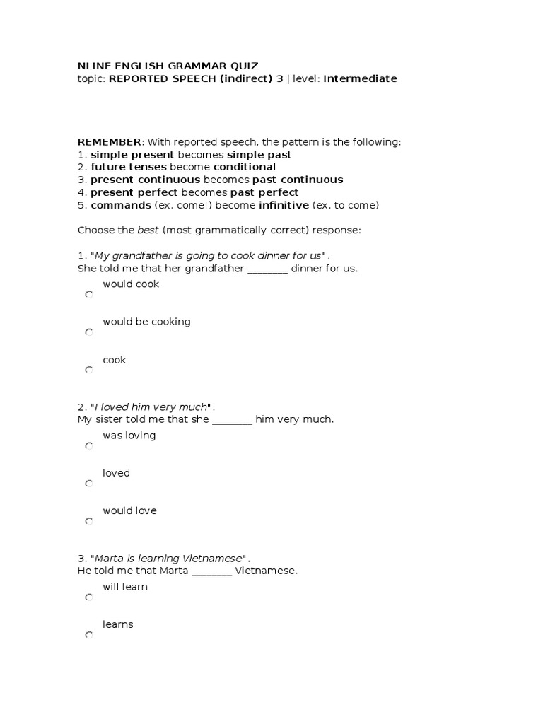 Nline English Grammar Quiz | PDF