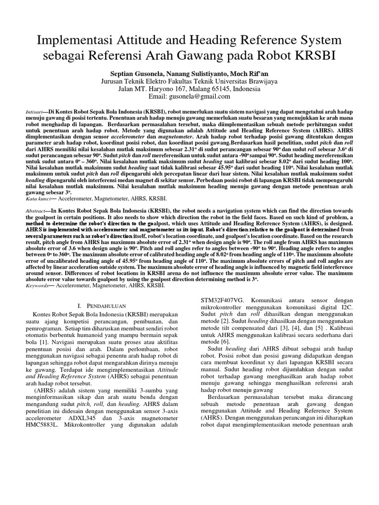 Implementasi Attitude and Heading Reference System Sebagai Referensi Arah Gawang Pada Robot ...