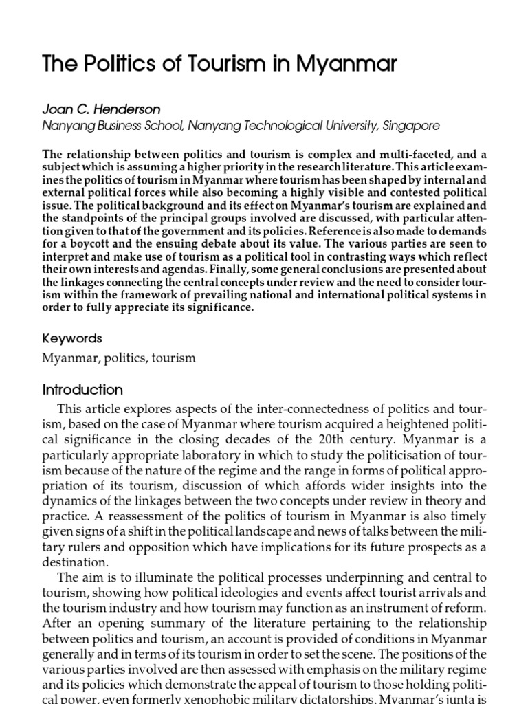 The Politics of Tourism in Myanmar: Joan C. Henderson | PDF | Myanmar ...