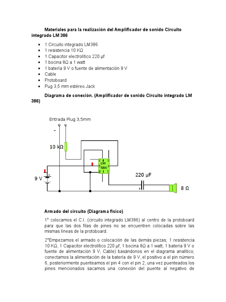 Amplificador de Sonido Circuito Integrado LM 386 | PDF