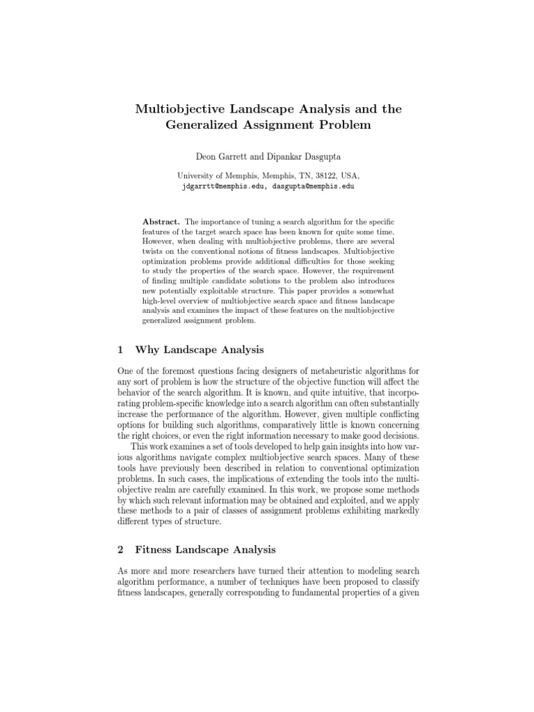Multiobjective Landscape Analysis and The Generalized Assignment ...