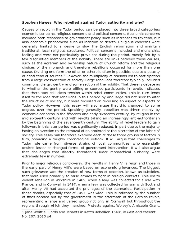 Stephen Hawes. Who Rebelled Against Tudor Authority and Why? | PDF ...