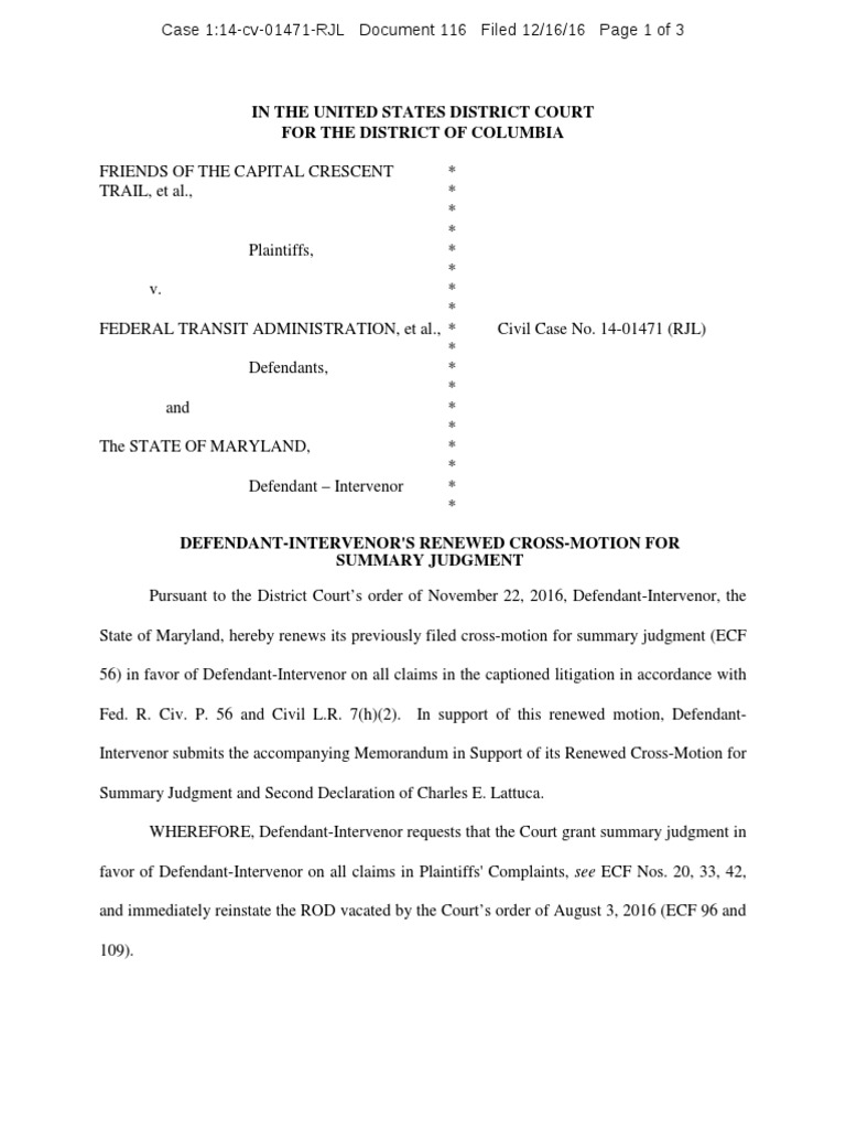 MD Memo in Support | PDF | Washington Metro | Complaint