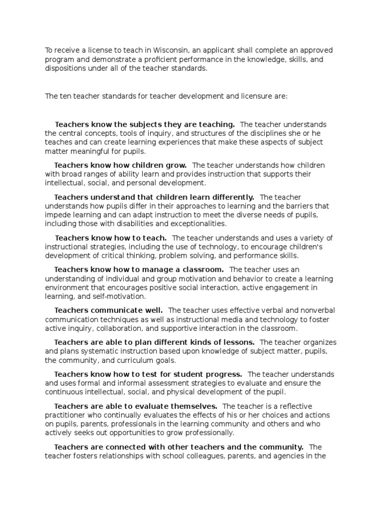 Wisconsin Teaching Standards | PDF | Teachers | Community