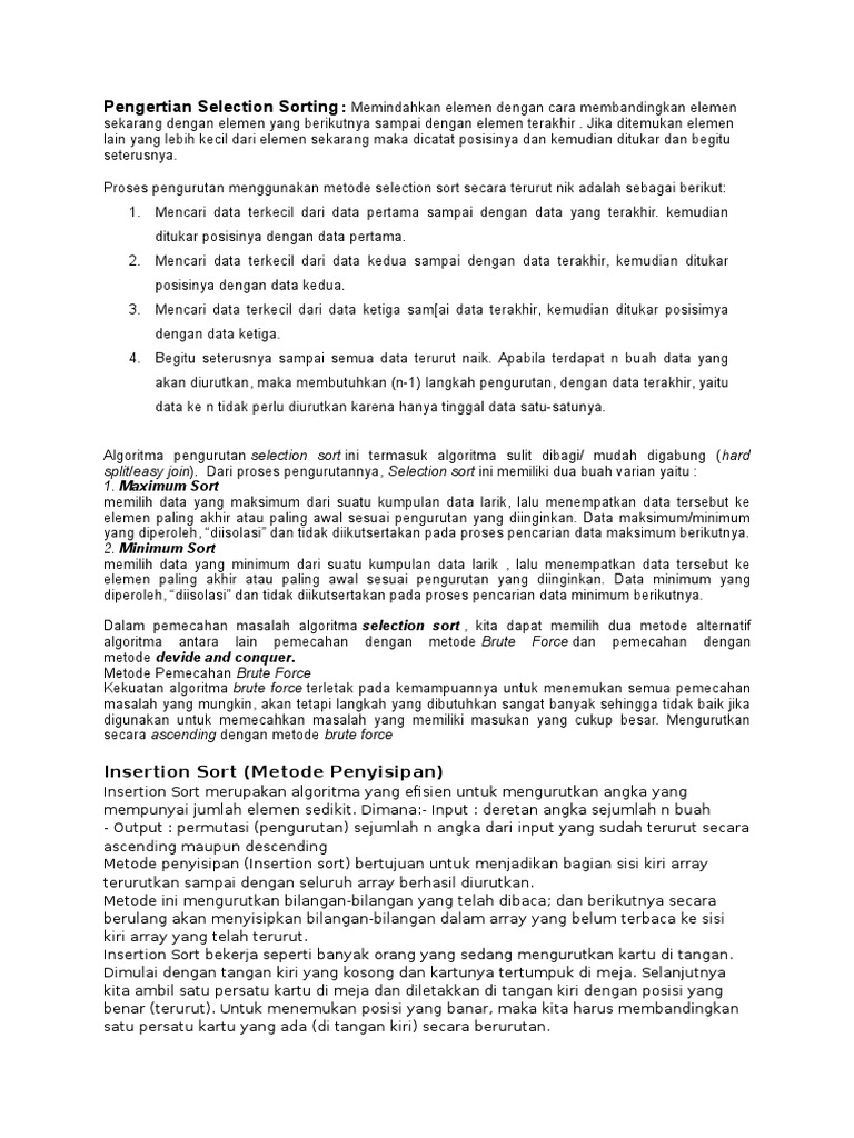 Pengertian Selection Sorting | PDF