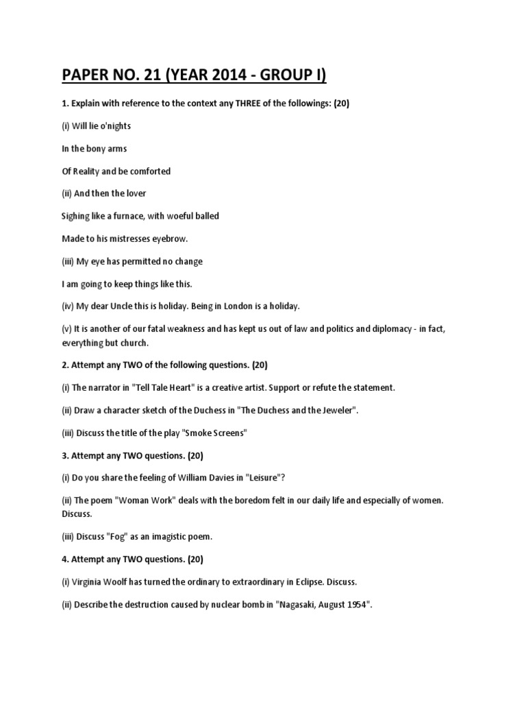 BA Papers Part 1 Eng 2004 To 2014 | PDF | Poetry