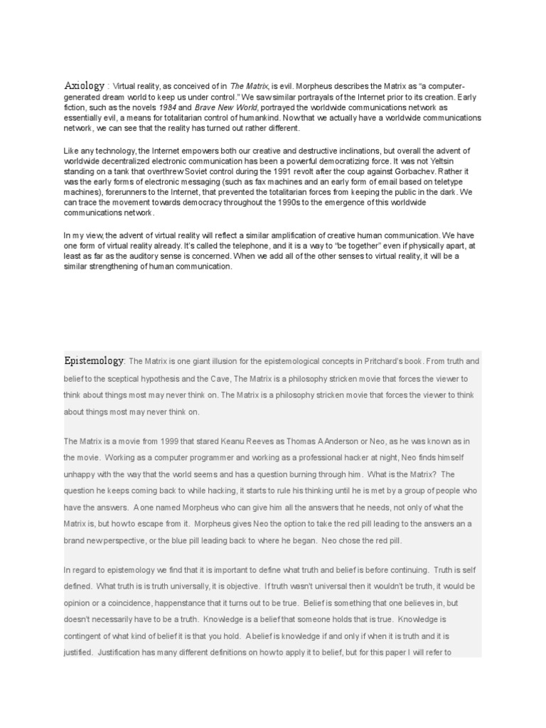 The Matrix | Download Free PDF | Epistemology | Theory Of Justification
