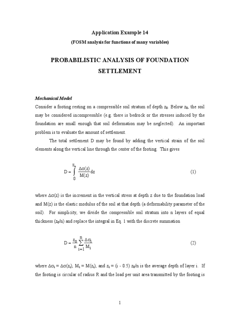 Probabilistic Analysis of Foundation Settlement: Application Example 14 | PDF | Stress ...