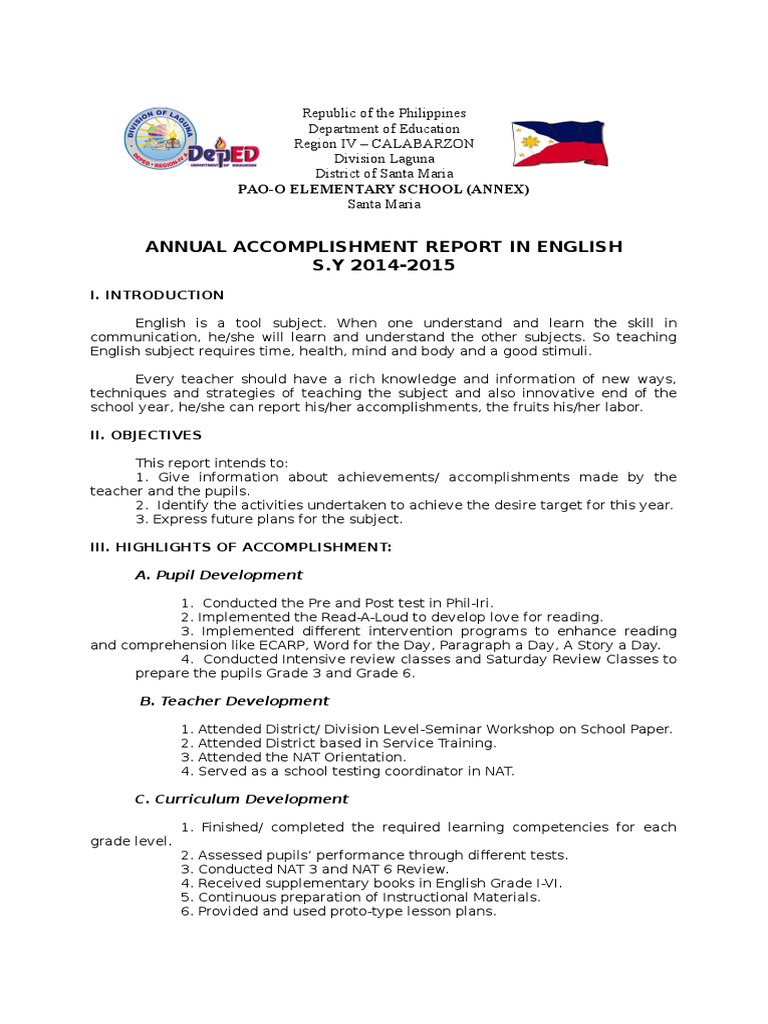 Annual Accomplishment Report in English 2013 2014 | PDF