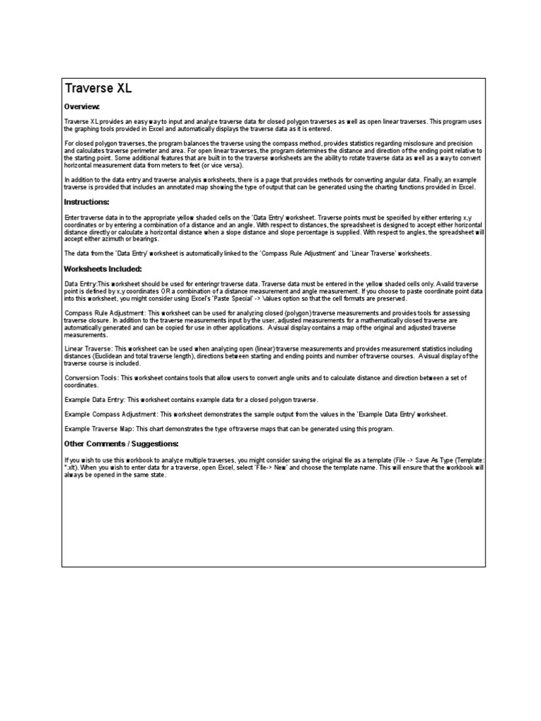 Traverse Sheet | Download Free PDF | Microsoft Excel | Azimuth