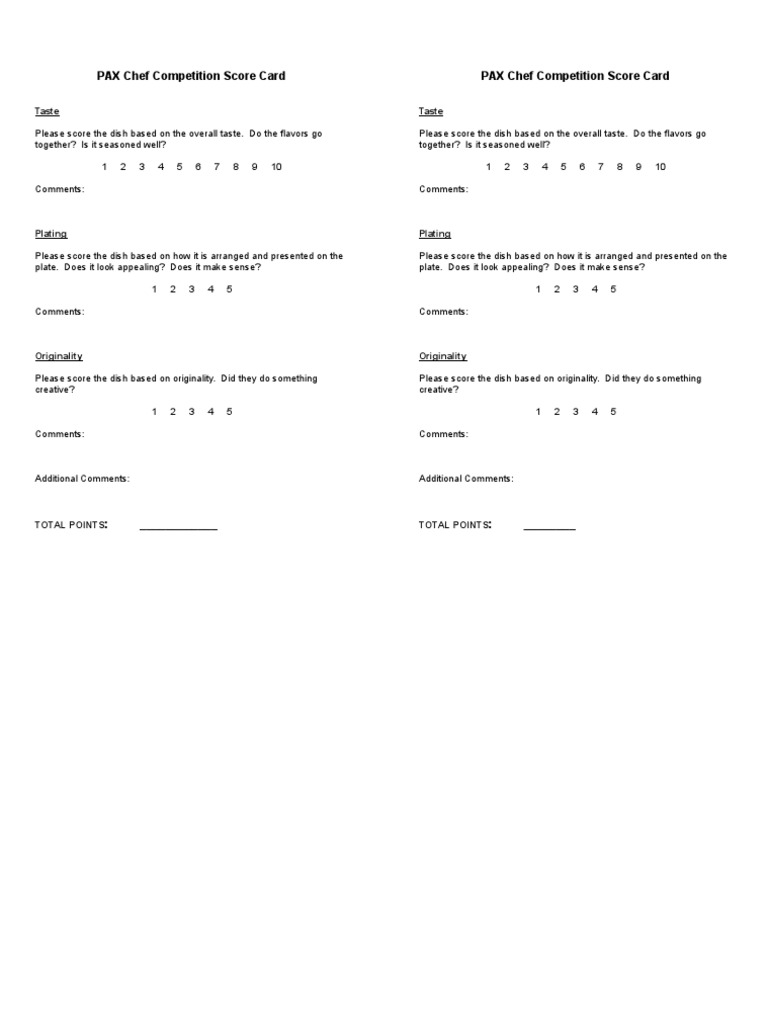 PAX Scoring Chart | PDF