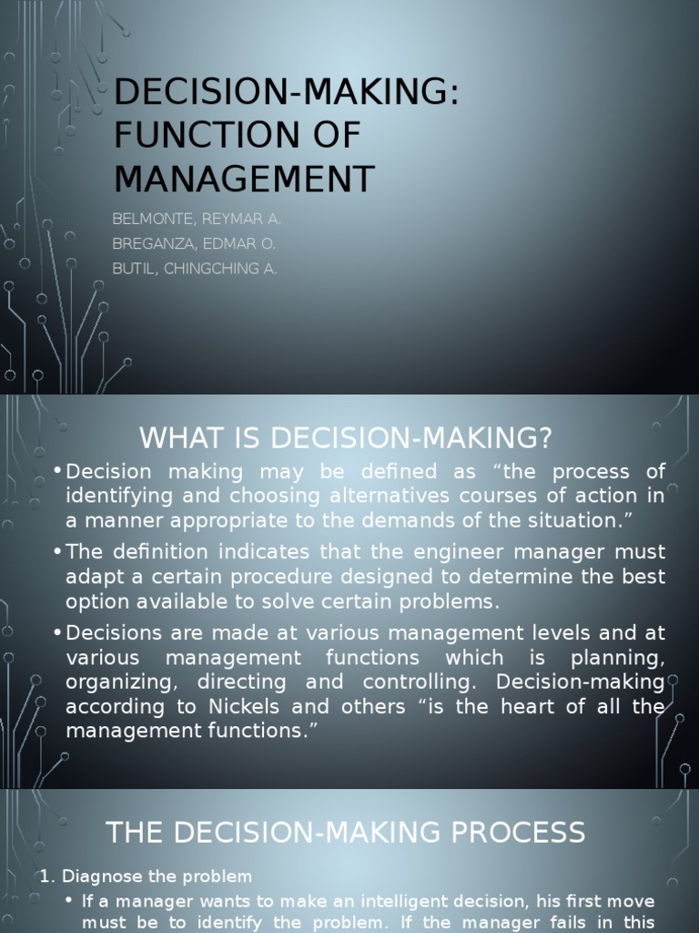 Decision-Making: Function of Management: Belmonte, Reymar A. Breganza ...