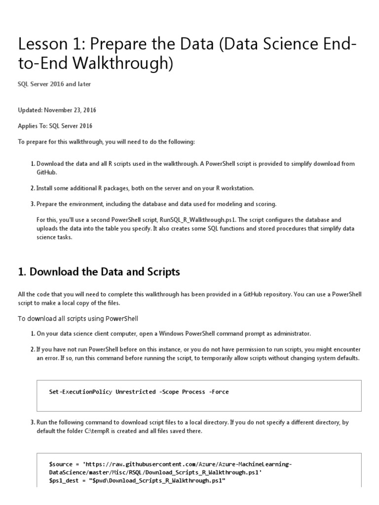 Lesson 1 - Prepare The Data (Data Science End-To-End Walkthrough) | PDF ...