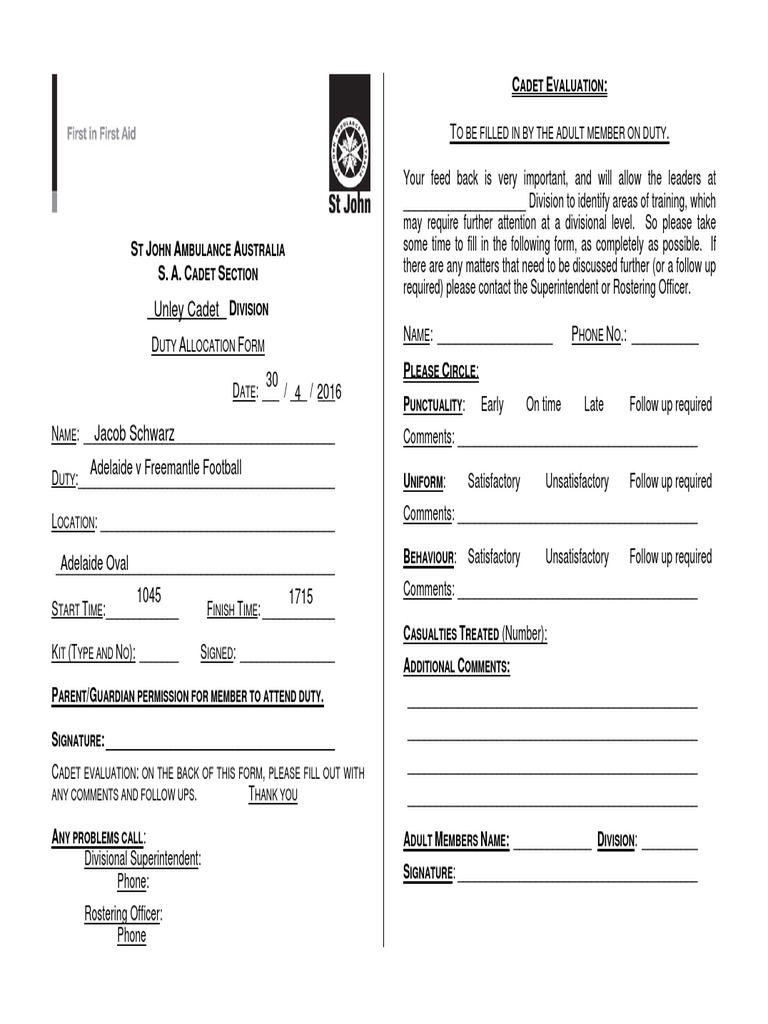 Cadet Evaluation | PDF