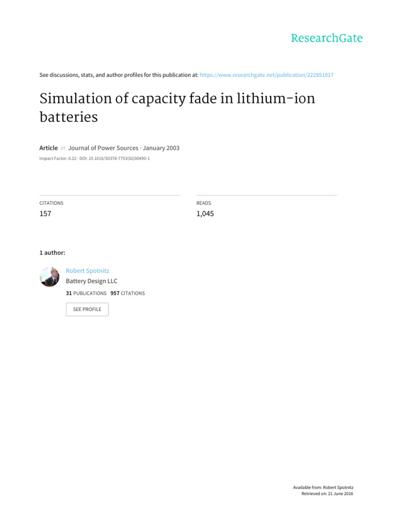Capacity Fade in Lithium-Ion Batteries | PDF | Lithium Ion Battery ...