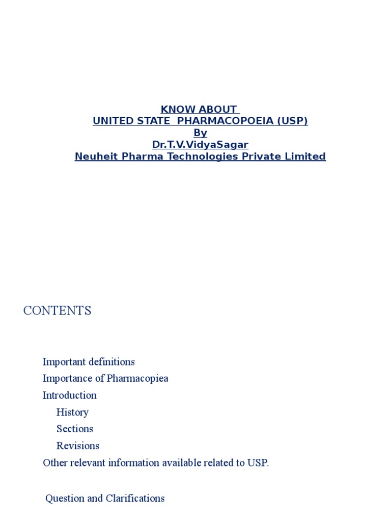 Know About United State Pharmacopoeia (Usp) by Dr.T.V.Vidyasagar ...