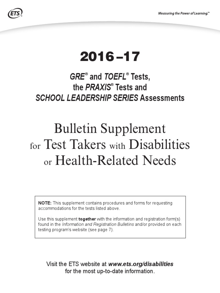 ETS Bulletin Supplement Test Takers With Disabilities Health Needs ...