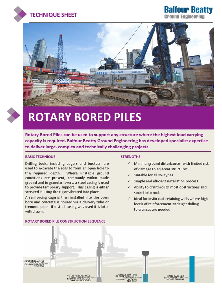 Rotary Bored Piles: Technique Sheet | PDF | Deep Foundation ...