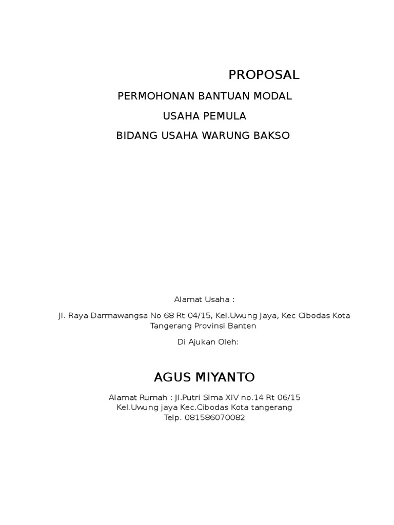 Proposal Bakso Solo Agus | PDF