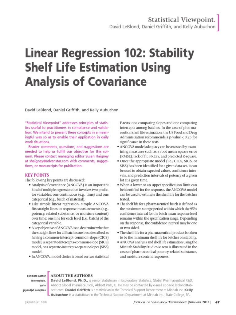Linear Regression 102: Stability Shelf Life Estimation Using Analysis of Covariance | PDF ...