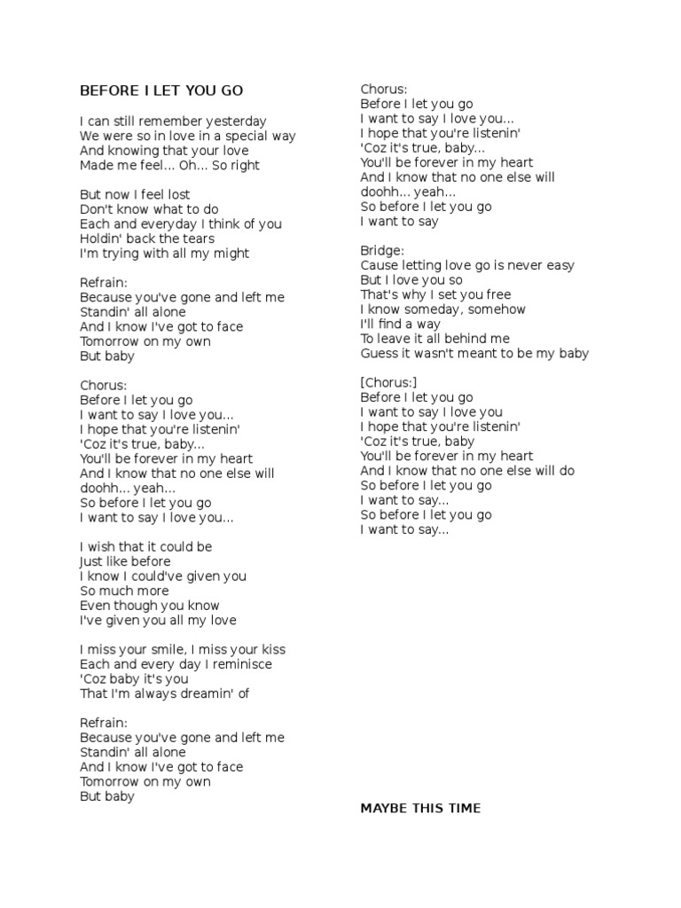 Before I Let You Go | PDF | Song Structure | Leisure