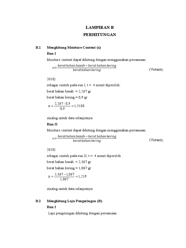 Rumus Moisture dan Laju Pengeringan | PDF | Metode & Bahan Ajar ...