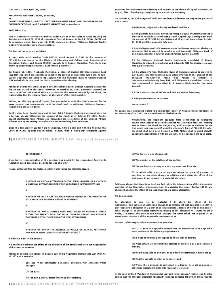Nego Material Alterations | PDF | Promissory Note | Negotiable Instrument