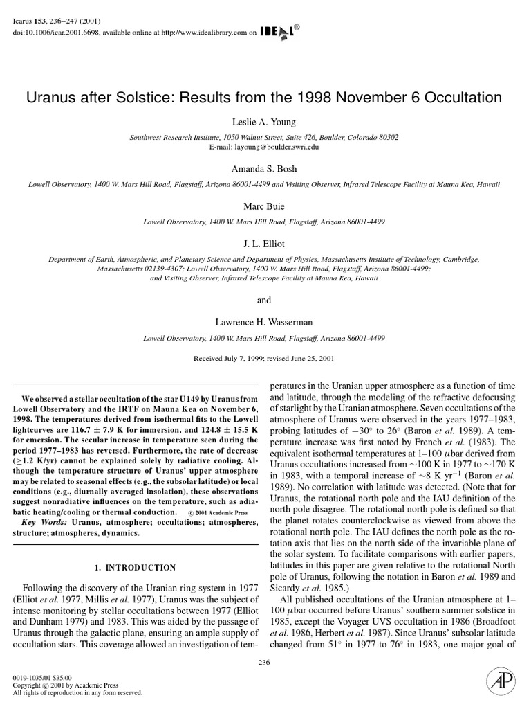 Young 2001 Uranus | PDF | Uranus | Wound