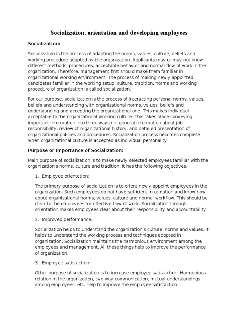 Socialization, Orientation and Developing Employees | PDF ...