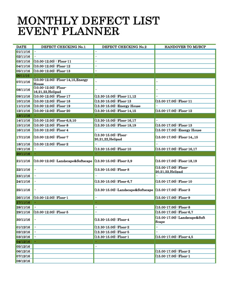 Defect List& Handover Calendar | PDF