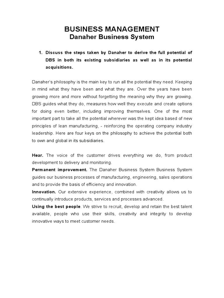 Danaher Business System - Answerv3 | PDF | Innovation | Strategic ...