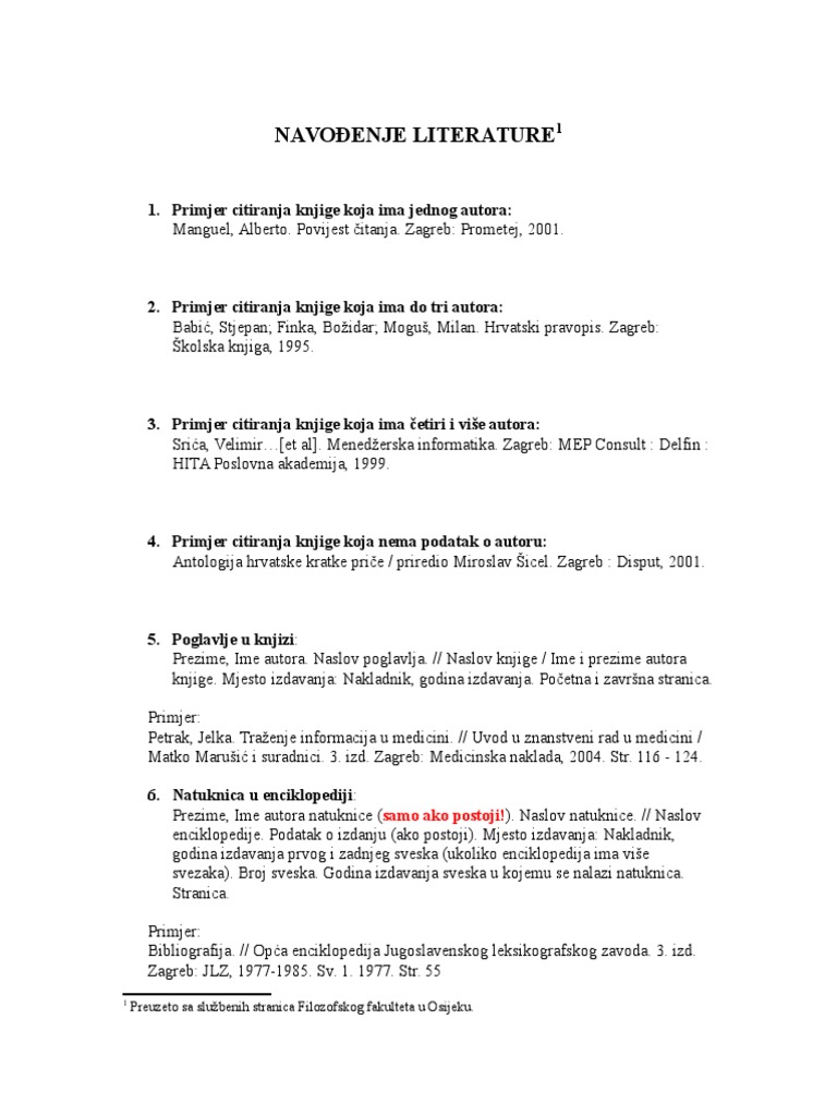 Navodjenje Literature | PDF