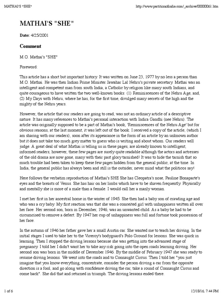 Mathai's "She" | PDF | Jawaharlal Nehru | Religion And Belief
