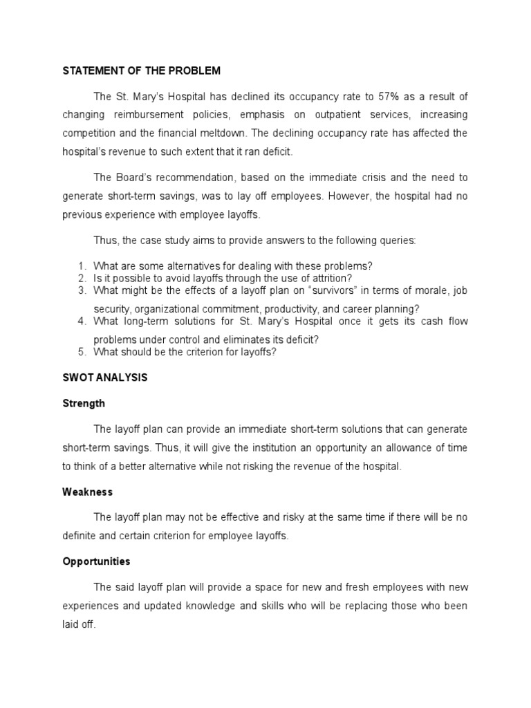 Case Study Analysis | PDF | Layoff | Patient