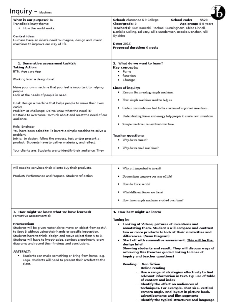 Inquiry 4 - Machines | Download Free PDF | Educational Assessment ...