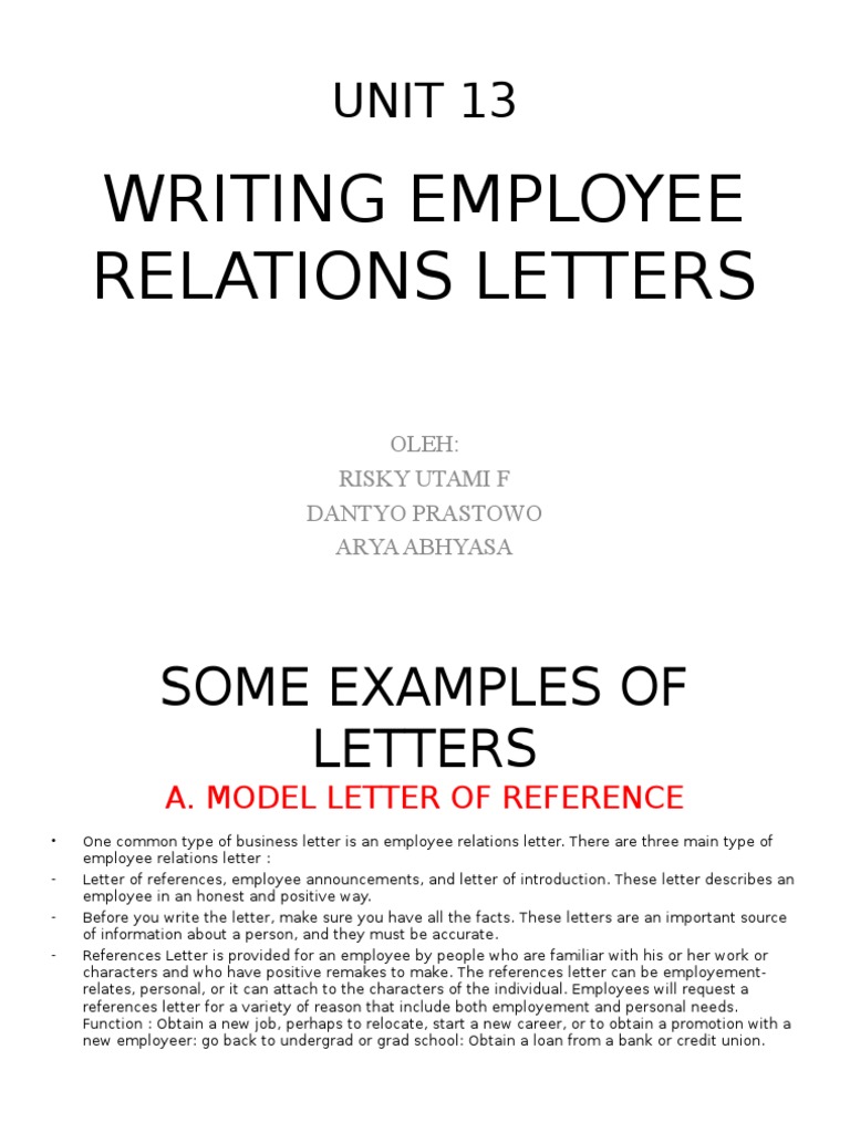 Writing Employee Relations Letters: Unit 13 | Download Free PDF | Business