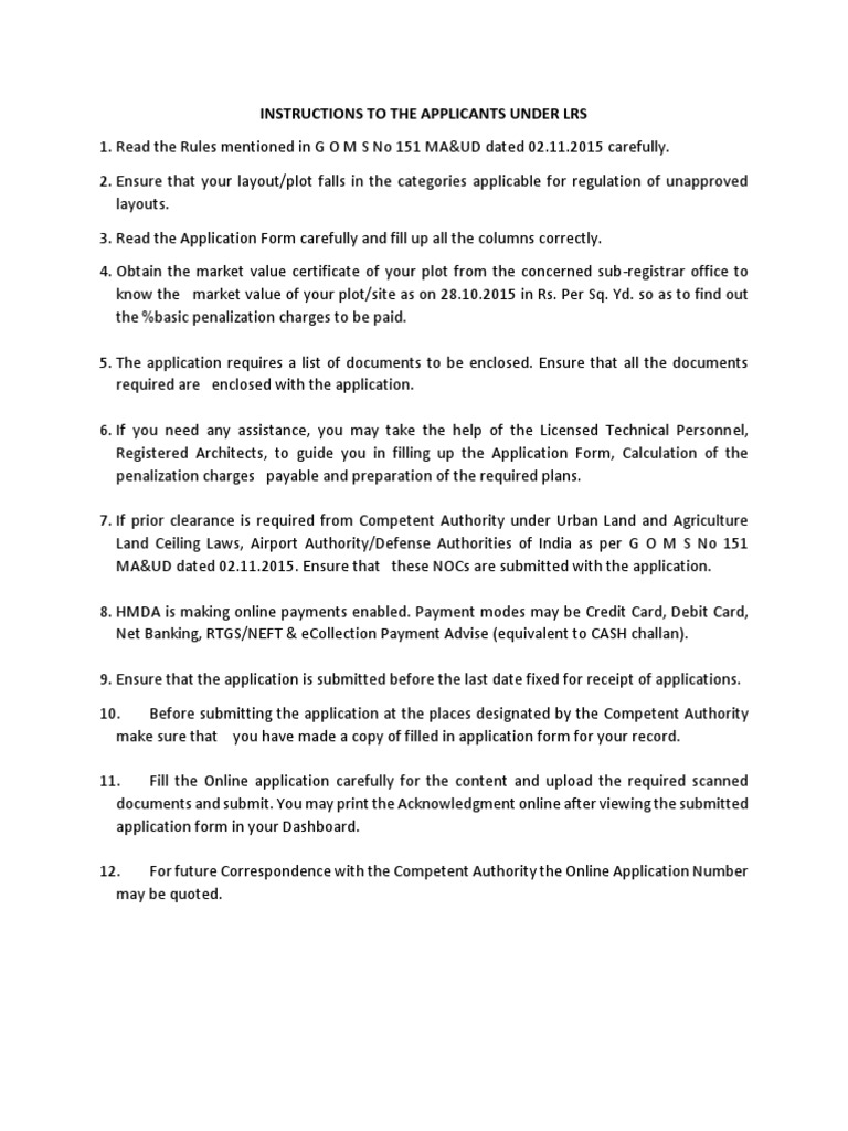 Instructions To The Applicants Under Lrs | PDF