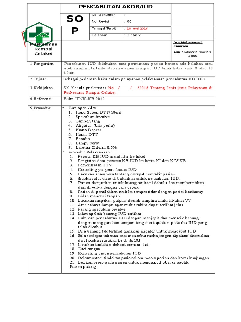 Sop Pencabutan Iud Fix | PDF
