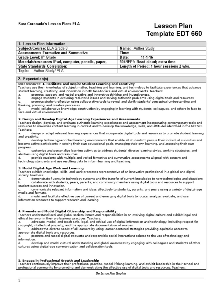 Lesson Plan Template EDT 660: Grade | PDF | Lesson Plan | Educational ...
