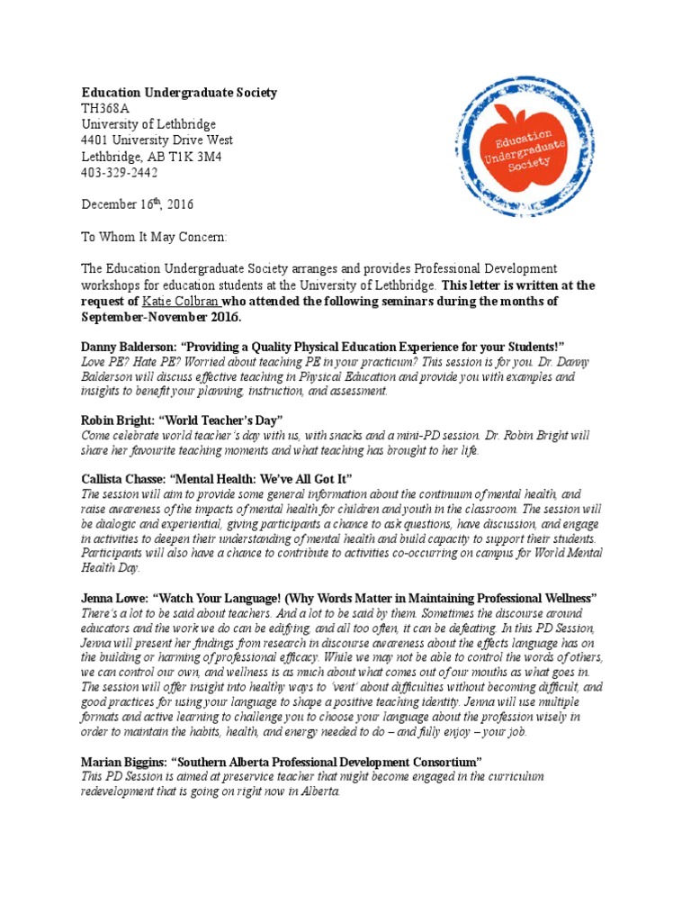 PD Sessions Letter | PDF | Physical Education | Education Theory