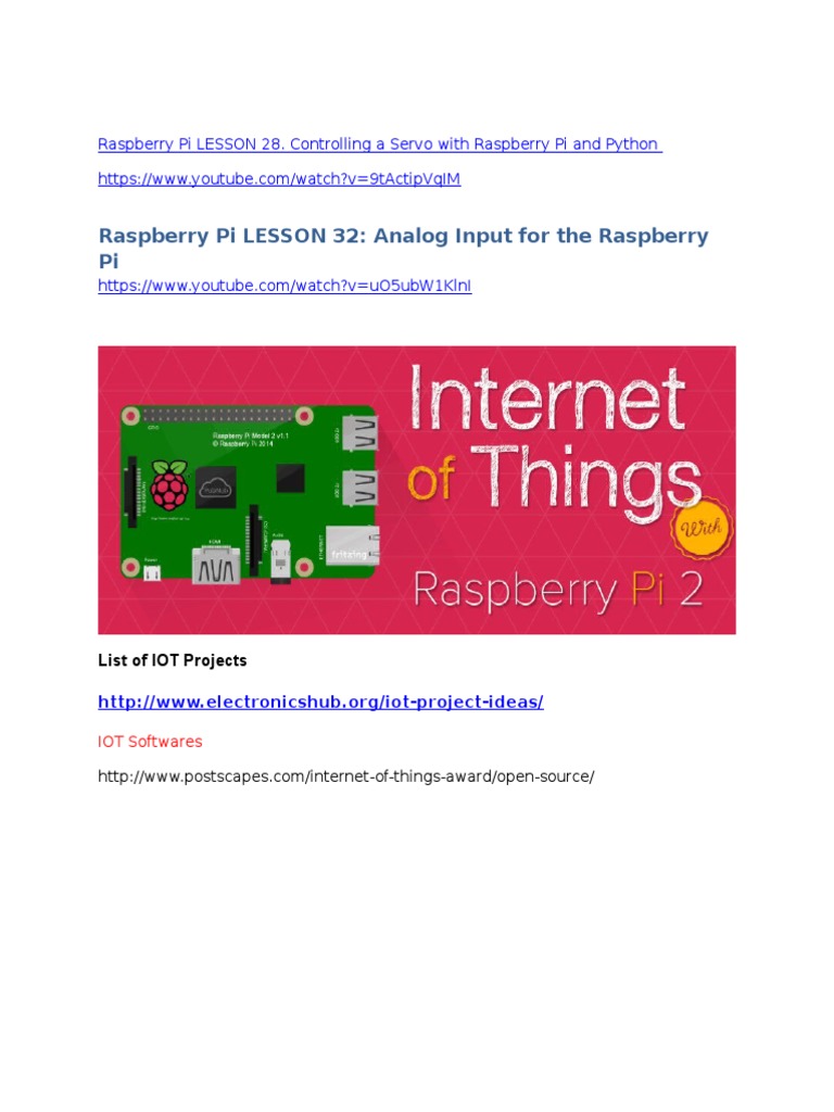 Raspberry Pi LESSON 32: Analog Input For The Raspberry Pi | PDF