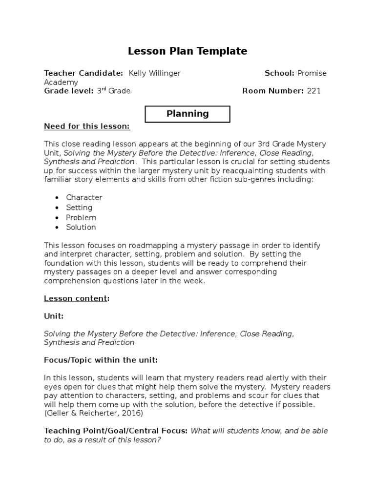 10 18 16 Observation Lesson Plan Kelly Willinger | PDF | Educational ...