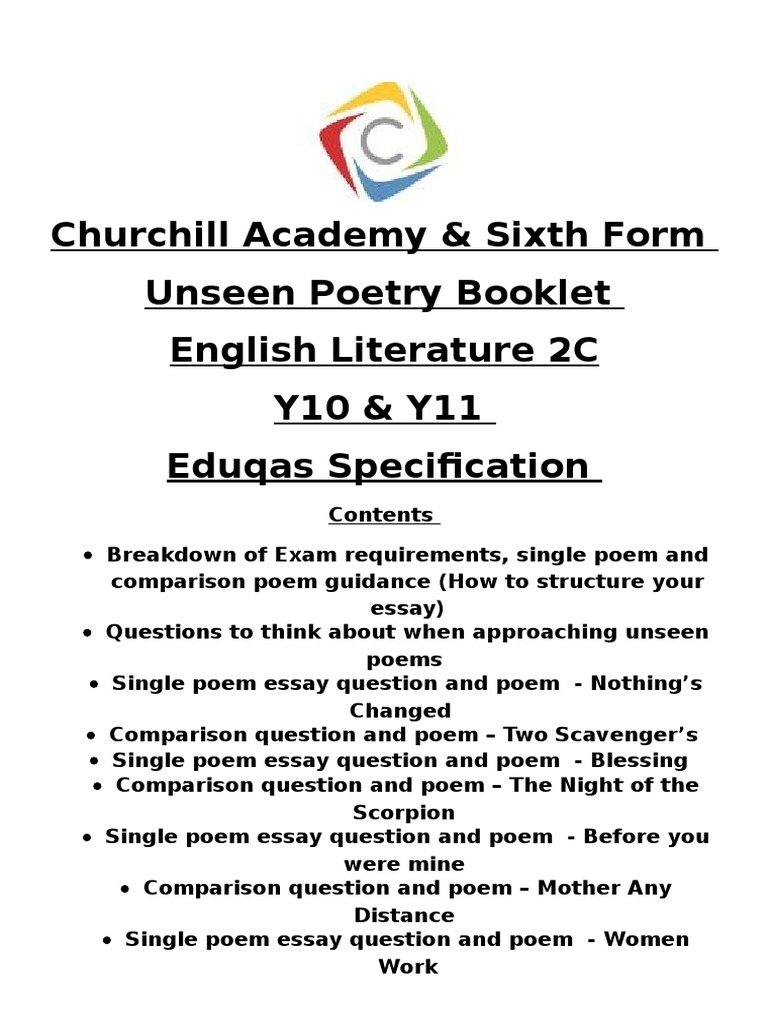 Unseen Poem Booklet - New Spec 2016 | PDF | Poetry | Essays