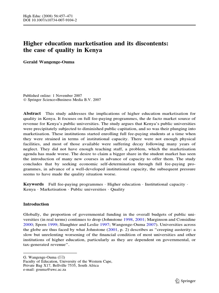 Kenya Higher Education Marketisation Impact | PDF | Thesis | Academia
