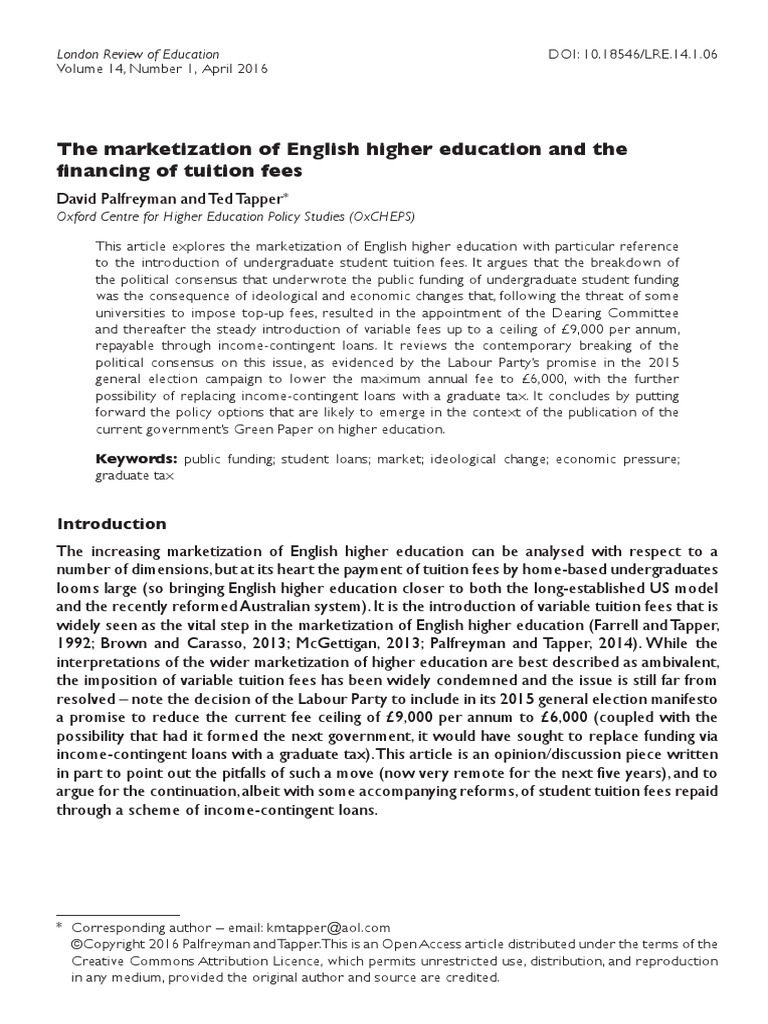 The Marketization of English Higher Education and The Financing of ...