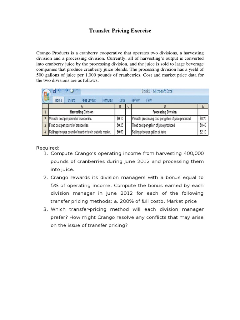 Transfer Pricing Exercise | PDF | Cranberry | Income